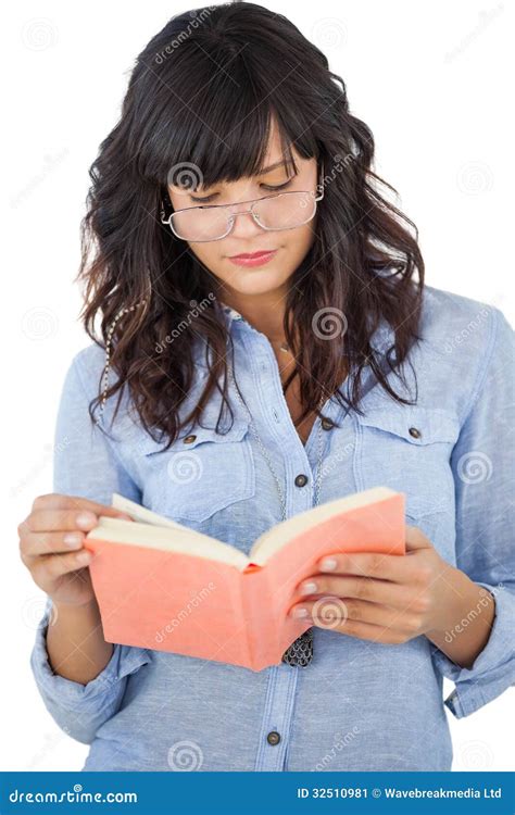 Young Woman Wearing Glasses And Reading Her Book Stock Image Image Of