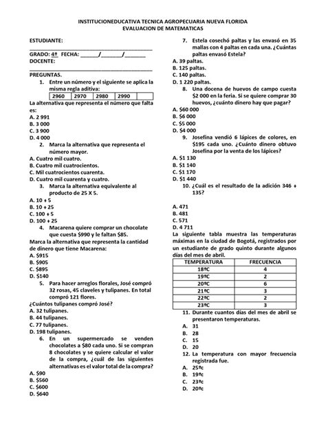 Evaluacion Matematicas Melanio Pdf