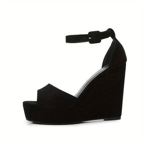 Womens Solid Color Wedge Sandals Trendy Buckle Strap Temu United Kingdom