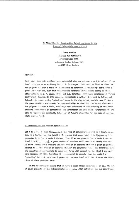 Pdf An Algorithm For Constructing Detaching Bases In The Ring Of Polynomials Over A Field
