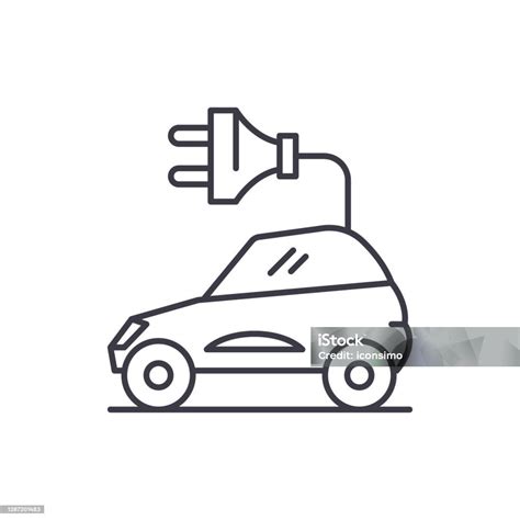 電動車概念圖示線性隔離圖解細線向量網頁設計標誌輪廓概念符號與可編輯的描邊在白色背景向量圖形及更多交通圖片 交通 交通方式 剪裁圖