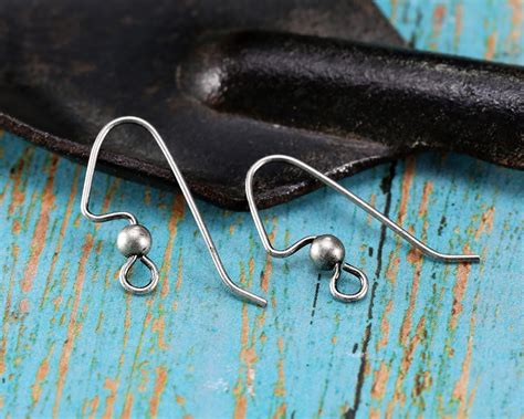 Antique Silver Plated Angular Earwire W 3mm Ball 19x22mm