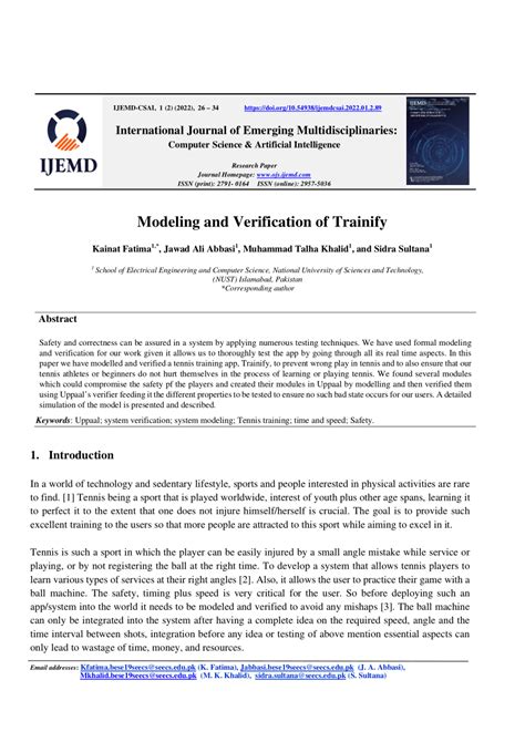 pdf modeling and verification of trainify tennis app