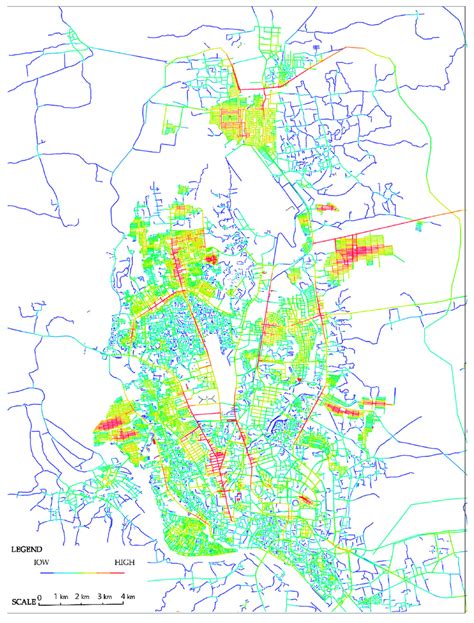 Results Of Space Syntax Analysis Blue To Red Represents Lower To Download Scientific Diagram