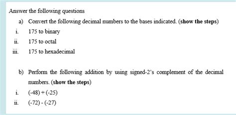 Solved Answer The Following Questions A Convert The Chegg