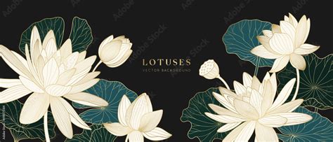 Vector Background With Golden Lotuses And Leaves Luxury Design