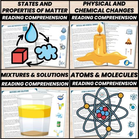 Chemistry Reading Comprehension Worksheets Bundle Matter Atoms