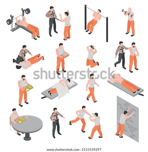 Prison Isometric Icons Set Policeman Offender Stock Vector Royalty
