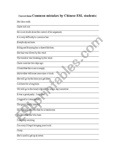Correct These Common Errors By Chinese Learners Of English Esl Worksheet By Laminator