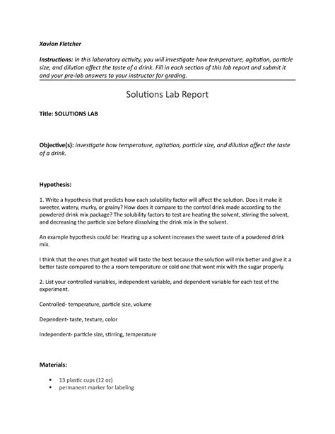 Solutions Lab Report Laboratory Activity Xavion Fletcher Instructions In This Laboratory
