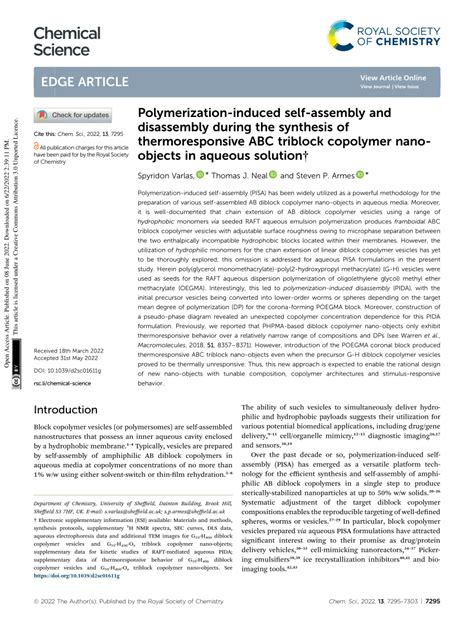 Pdf Polymerization Induced Self Assembly And Disassembly During The Synthesis Of