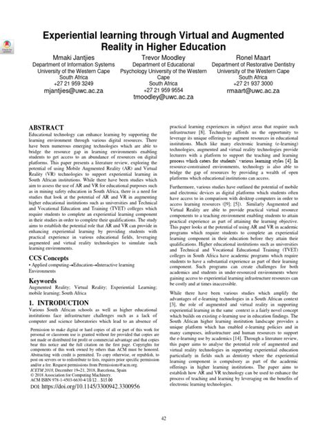 Experiential Learning Through Virtual And Augmented Reality In Higher