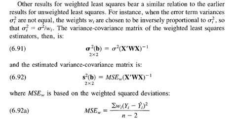 Regression Weight Matrix Definition In Weighted Least Square Method