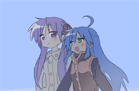 Safebooru 2girls Blue Background Blue Hair Blush Couple Green Eyes