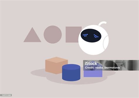 Cute Upset Robot Trying To Assemble A Simple Puzzle With Triangle