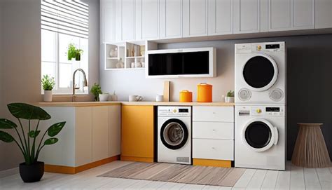 Premium Ai Image Stylish Interior Of Kitchen With Modern Washing Machi