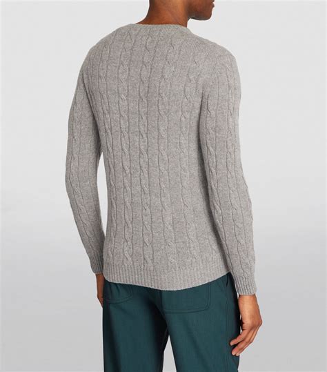 Mens Harrods Grey Cashmere Cable Knit Sweater Harrods Uk