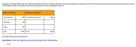 Solved Suppose A Banking System With The Following Balance