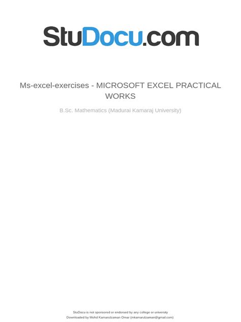 Ms Excel Exercises Microsoft Excel Practical Works Pdf
