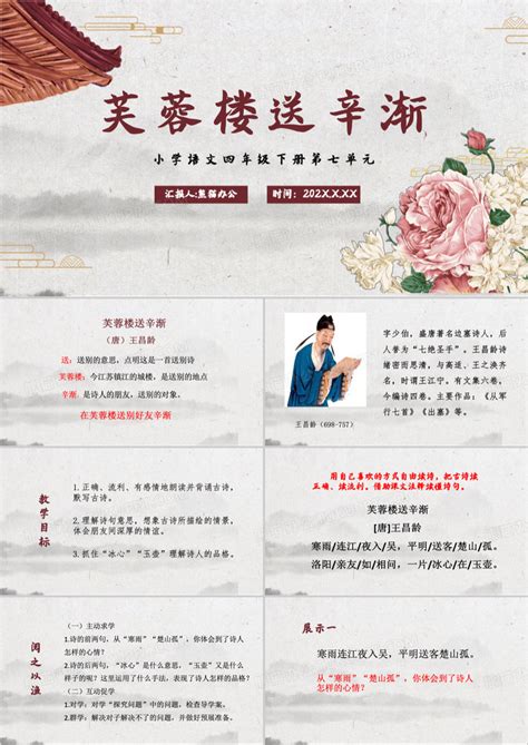 棕色中国风芙蓉楼送辛渐PPT模板下载 熊猫办公