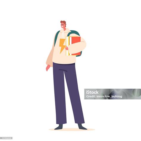 남자 학생 캐릭터는 책을 들고 지식을 확장하고 학문적으로 탁월하기로 결심했다 벡터 일러스트레이션 교육에 대한 스톡 벡터 아트 및