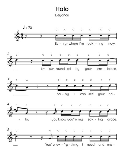 Halo Easy Piano Sheet Music
