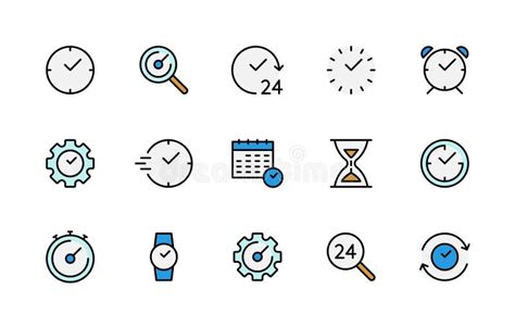 Time And Clock Color Linear Vector Icons Set Time Management Alarm