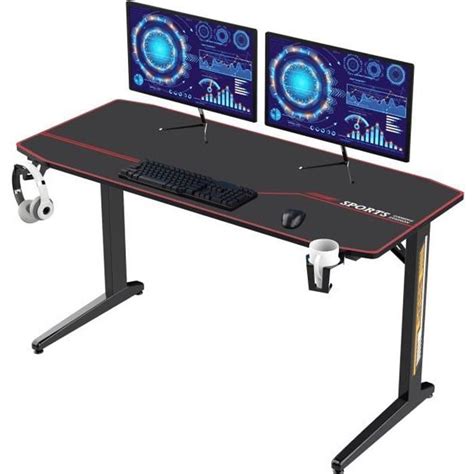 SogesHome Bureau Gaming cm Bureau Gamer avec Tapis de Souris Intégré Porte gobelet Support