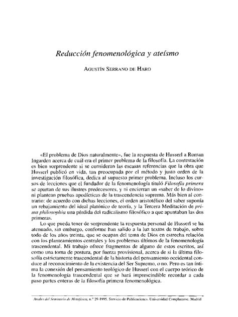 Reducción Fenomenológica Y Ateísmo Pdf Edmund Husserl