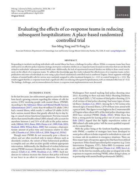 Pdf Evaluating The Effects Of Co Response Teams In Reducing Subsequent Hospitalization A