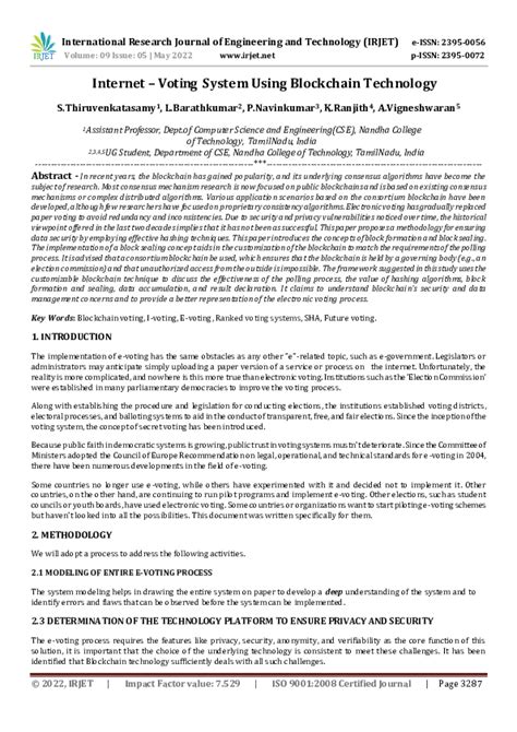 Pdf Internet Voting System Using Blockchain Technology