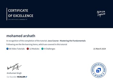Java Scaler Codingjourney Mohamed Arshath