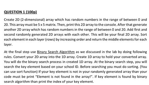 Solved Create 2D 2 Dimensional Array Which Has Random Chegg