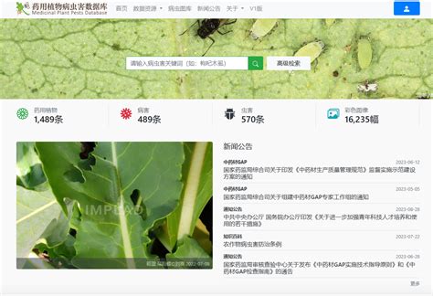 关于药用植物病虫害数据库改版的公告 查看页面信息 页面 药用植物病虫害数据库