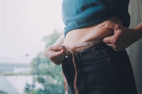 Fat Woman Fat Belly Chubby Obese Woman Hand Holding Excessive Belly