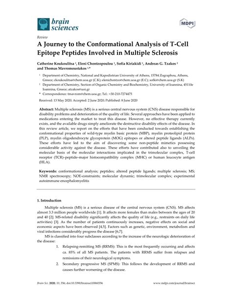 Pdf A Journey To The Conformational Analysis Of T Cell Epitope Peptides Involved In Multiple