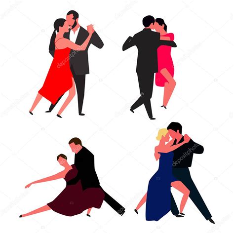 Conjunto De Bailarines De Tango Aislados En Blanco Vector 2024