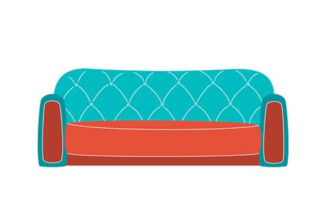 소파와 소파 흰색 배경에 고립 된 인테리어 디자인을위한 쿠션이있는 편안한 라운지 현대 모델 벡터 플랫 만화 일러스트레이션 클립 아트 가구에 대한 스톡 벡터 아트 및 기타