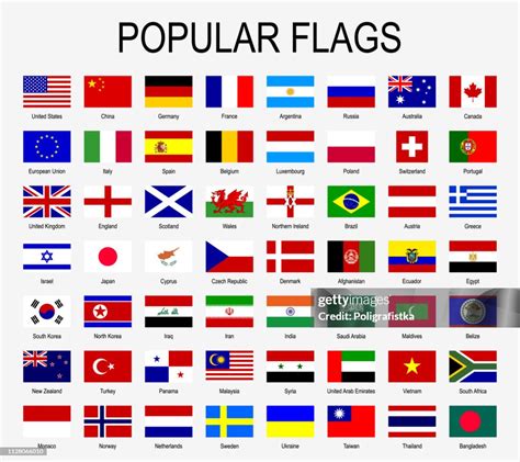 Popular World National Flags Icon Set Vector Illustration High Res