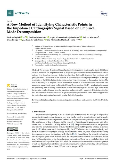 Pdf A New Method Of Identifying Characteristic Points In The Impedance Cardiography Signal