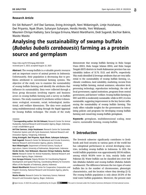 Pdf Analysing The Sustainability Of Swamp Buffalo Bubalus Bubalis
