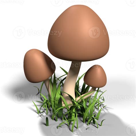 Mushroom And Grass 3d Render Icon 3d Autumn Mushroom Mushroom And