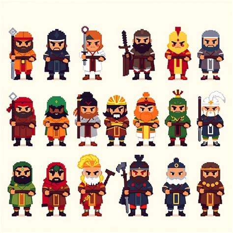 Diverse Warrior In 4 Bit Pixel Art Grid Simple 4 Bit Pixelated Style
