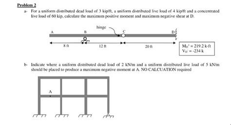 solved problem 2 a for a uniform distributed dead load of 3