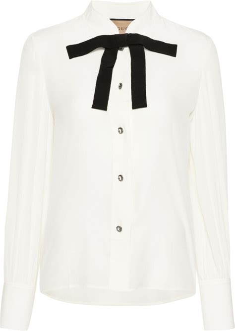 Gucci Pussy Bow Collar Silk Shirt ShopStyle Tops