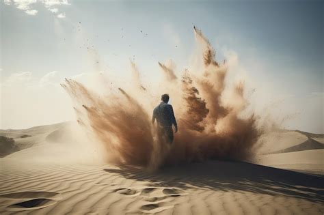 Premium Ai Image Person Trying To Escape Sand Explosion With Sand And