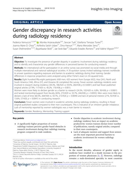 Pdf Gender Discrepancy In Research Activities During Radiology Residency