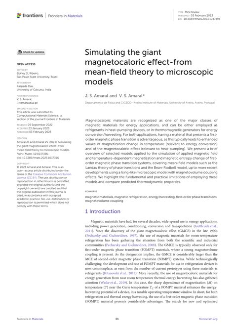 Pdf Simulating The Giant Magnetocaloric Effect From Mean Field Theory