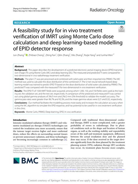 Pdf A Feasibility Study For In Vivo Treatment Verification Of Imrt