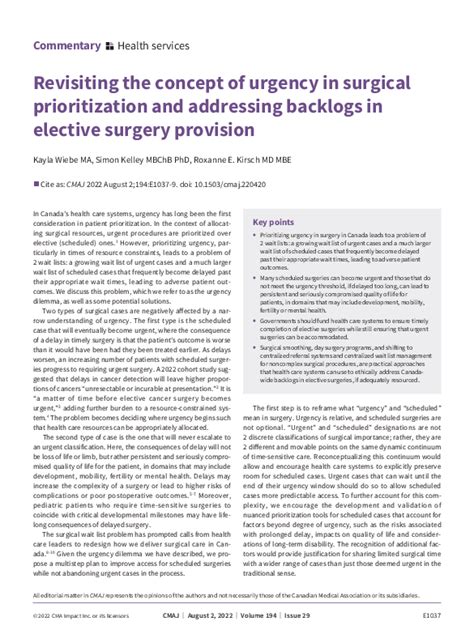 Pdf Revisiting The Concept Of Urgency In Surgical Prioritization And
